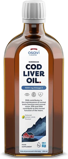 OSAVI NORWEGIAN COD Liver Oil, 1000Mg Omega 3 (Lemon-Mint) - 250 Ml. £ ...