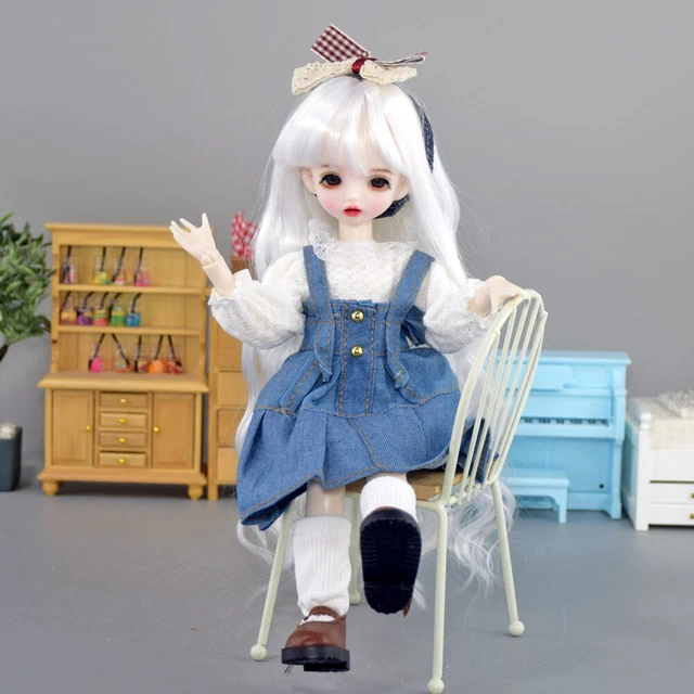 NEW 12INCH 30CM BJD Doll with Face Makeup White Hair Soft Wig Cute Dress Clothes $89.80 ...