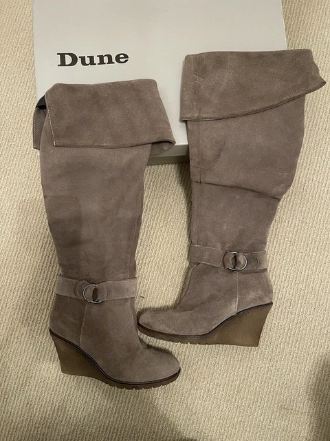 DUNE TAUPE SUEDE Leather Wedge Knee High Boots. Excellent Condition ...