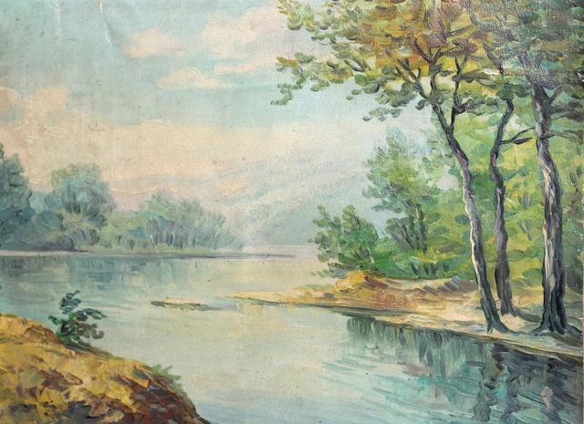 TABLEAU ANCIEN HUILE impressionniste paysage fluvial EUR 120,28 - PicClick FR