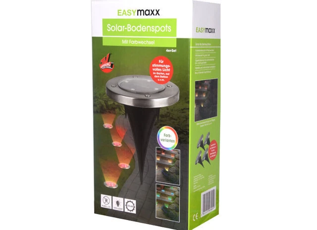 4ER LED BODENLEUCHTE EASYmaxx Einbaustrahler Solar Farbwechsel ...