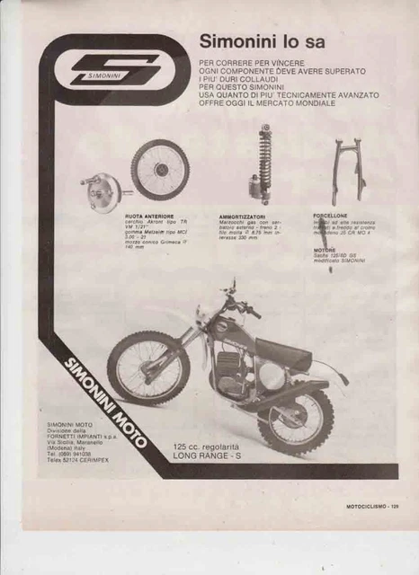 ADVERTISING PUBBLICITÀ-MOTO SIMONINI 125 LONG RANGE S 1976-MOTOITALIANE ...