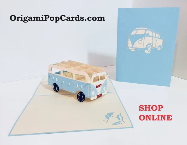 ORIGAMI POP CARDS Super Cute VW Blue Kombi 3D Pop Up Handmade With Love ...