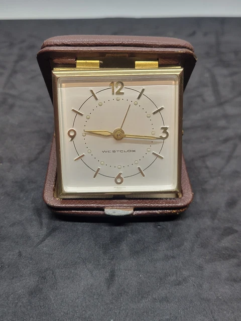WESTCLOX VINTAGE TRAVEL Alarm Clock in Dark Brown Leather Case £7.67 ...