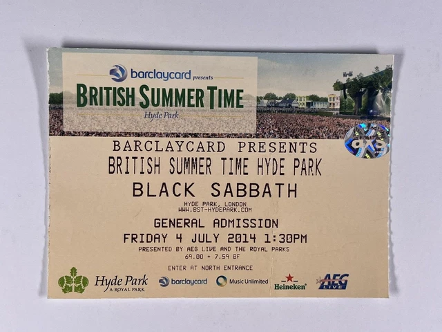 BLACK SABBATH TICKET Ozzy Osbourne British Summer Time Hyde Park July ...