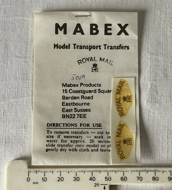 VINTAGE MABEX WATER Transfer Decals 501a ROYAL MAIL Model Transport ...