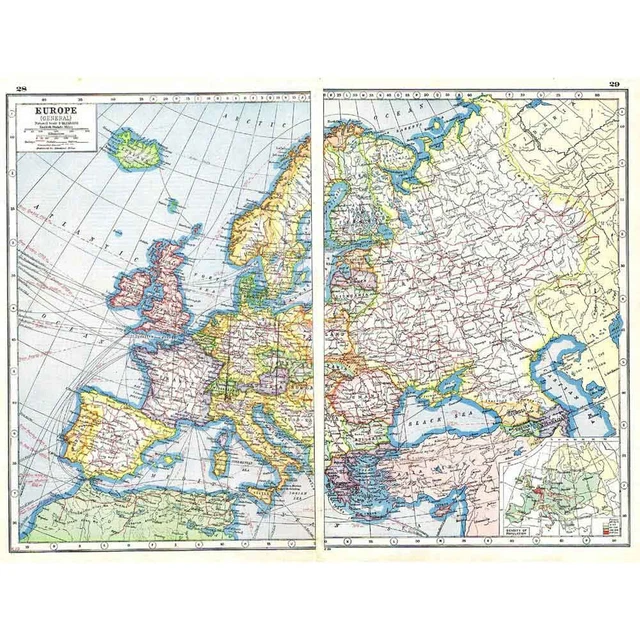 ANTIQUE MAP 1920 - General Map of Europe - Harmsworth Atlas £11.99 ...