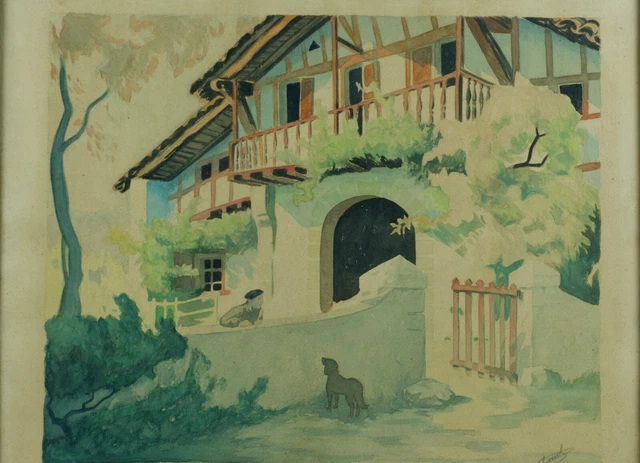 ANTIQUE BASQUE COUNTRY House Dog Portrait Raoul Greenhouses Art Deco ...