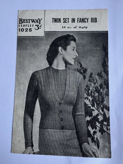 BESTWAY 1025 ORIGINAL 1940s Knitting Pattern for a Jumper Cardigan ...