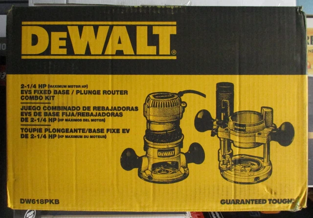 DEWALT CORDED 2-1/4HP EVS Fixed Base / Plunge Router Combo Kit DW618PKB ...