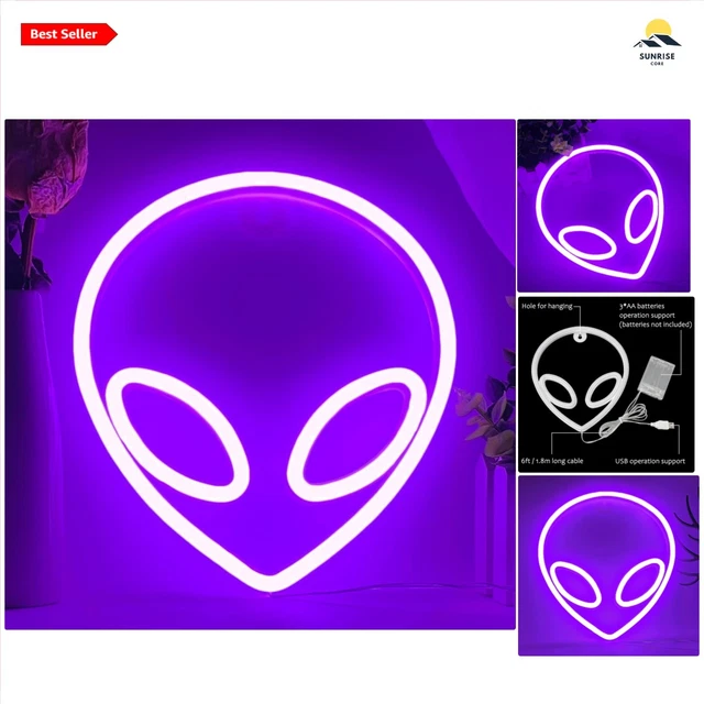 PURPLE ALIEN NEON Sign LED Wall Decor USB Battery Powered Gift £31.85 ...