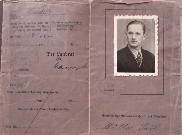 ALTER FÜHRERSCHEIN KL. 4 Bergisch-Gladbach 1938 ~ Grauer Lappen ...