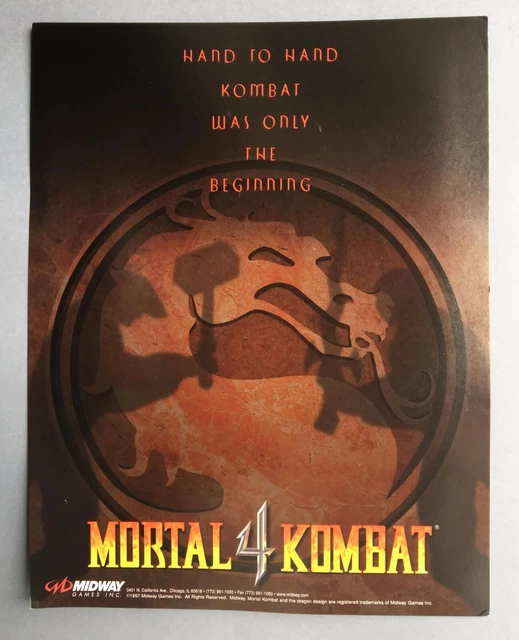 RARE FLYER MACHINE Arcade Vintage - Mortal Kombat 4 - Jeu, Midway, 1997 ...