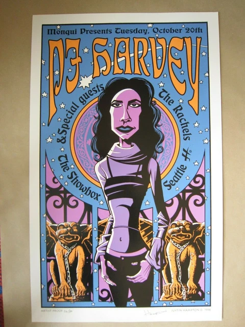 PJ HARVEY SEATTLE 1998 Screen Print Concert Poster Art Justin Hampton ...