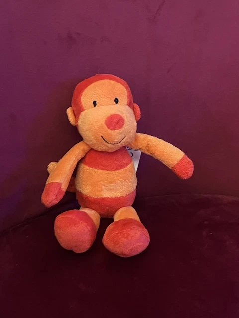 M&S RED ORANGE STRIPED MONKEY SOFT TOY Plush MARKS And SPENCER Stripy ...