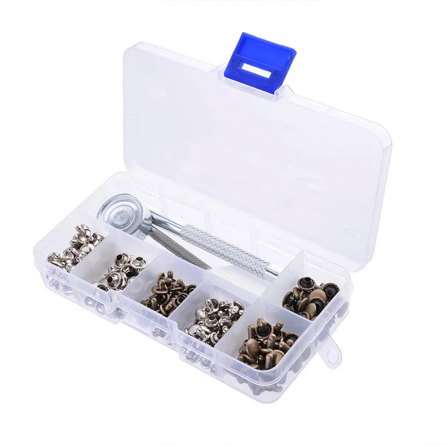 120 SET 6/8MM Double Cap Rivets Metal Fixing Tool Kit for Leather Craft ...