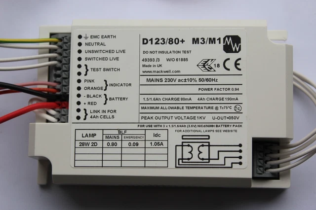 MACKWELL D123/80+ EMERGENCY combi combo ballast/inverter for 2D GR10q 28w lamp £16.99 - PicClick UK