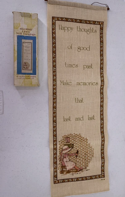 VINTAGE HOLLY HOBBIE Linen Wall Hanging Happy Thoughts Of Good Times ...