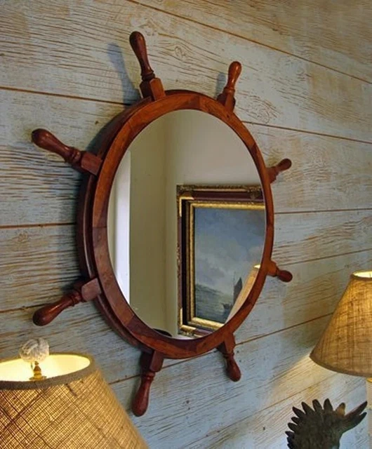 61CM GASTON TURCOTTE en Bois Nautique Bateau Roue Mural Miroir Suspendu Captain EUR 167,02 ...