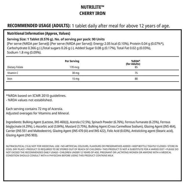 AMWAY NUTRILITE CHERRY Iron-90 Tab, Bone Strength Tablet £26.64 ...