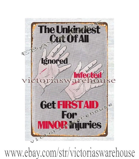 1960S NATIONAL SAFETY Poster Get first aid for minor injuries metal tin ...