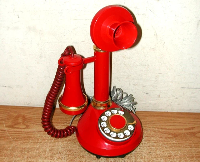 VINTAGE 1973 DECO-TEL Red Candlestick Rotary Dial Telephone Model ...