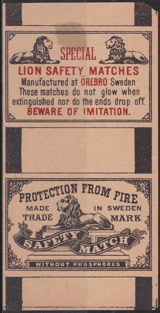 OLD MATCHBOX LABEL Sweden, Lion Safety Matches (smaller) $5.05 ...