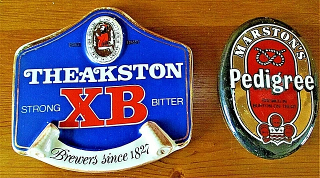 TWO CERAMIC BEER pump labels THEAKSTON XB and MARSTONS PEDIGREE £10.99 ...