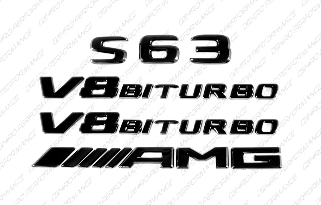 GLOSS BLACK LETTERS S63 AMG V8 BITURBO Badges Emblems for Mercedes Benz ...