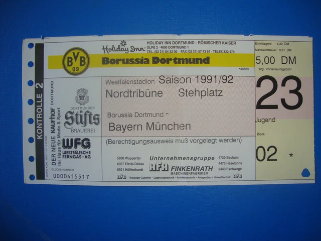 91/92 TICKET BVB Dortmund Bayern München Eintrittskarte Sammler ...
