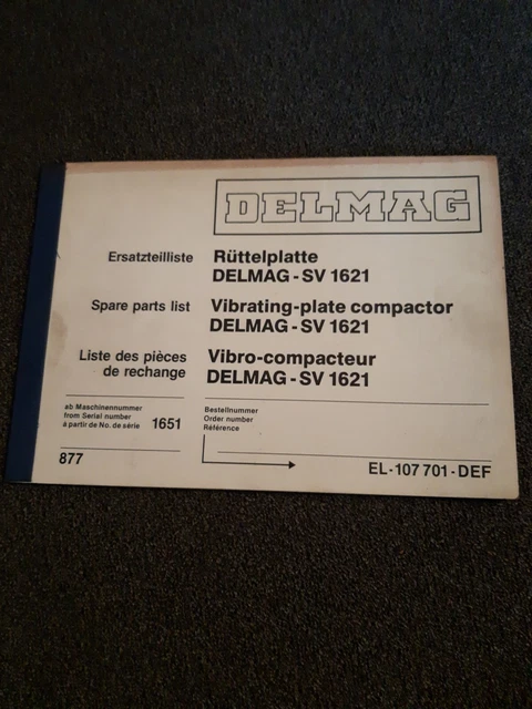DELMAG SV 1621 Rüttelplatte Ersatzteilliste Spare Parts List EUR 7,50 ...