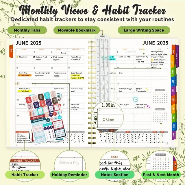 JUN 2025-DEC 2026 Academic Monthly Weekly Daily Planner for School, 19 ...