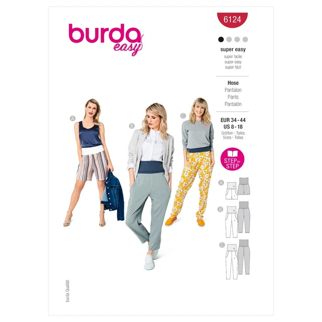 BURDA SUPER EASY SEWING PATTERN 6124 Misses' Trousers/Pants Sizes 8-18 ...