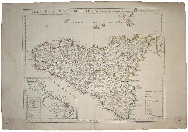 ANTIQUE PRINT SICILY map Delisle Dezauche 1781 mortar map gozo £258.02 ...