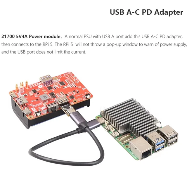FOR RASPBERRY PI5 USB A-C PD Adapter with Cable PD Trigger Activation ...