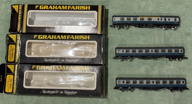 3 X GRAHAM Farish Mark 1 Coaches In BR Blue/Grey. 2 x 2nd Corridor + 1 ...