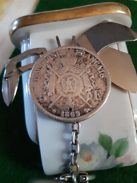 -ANCIEN ONGLIER ELOI PERNET PIECE 5 FRANCS NAPOLEON III ARGENT Poinç ...