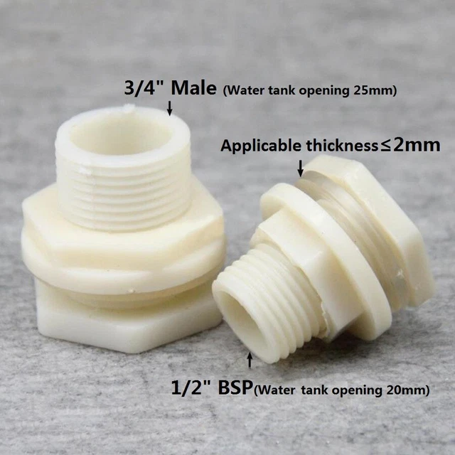 1/2& 3/4& BSP Male Bulkhead Connector ABS Pipe Tube Fittings Aquarium ...