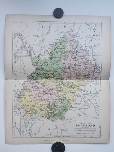 ANTIQUE COUNTY MAP of LONGFORD, Ireland - Phillips Handy Atlas , 1882 £ ...