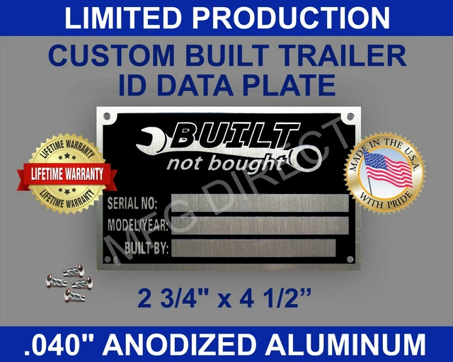 SERIAL NUMBER ID Data Plate Custom Model Tag Trailer Car Truck Atv ...
