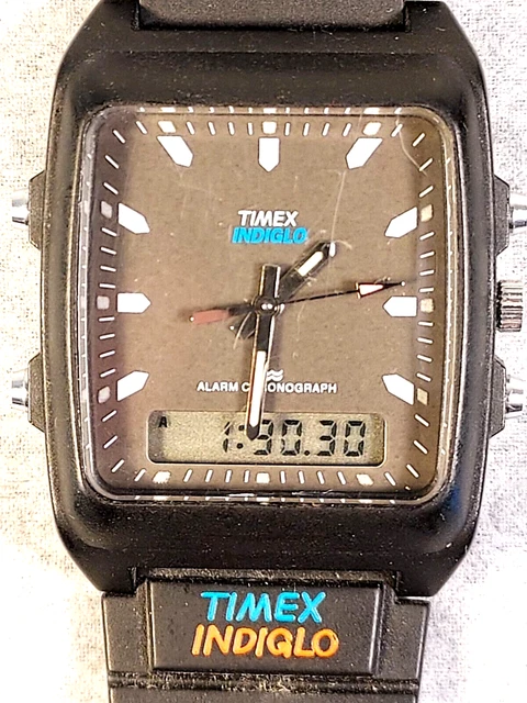 RARE VINTAGE TIMEX Indiglo Watch-Alarm/Chrono-Dual Time-Analog/Digital ...