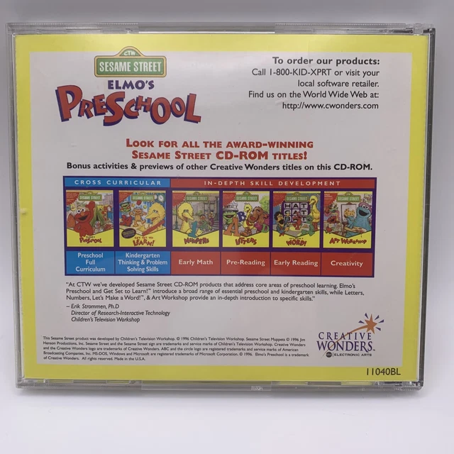 CREATIVE WONDERS SESAME Street Elmo's Preschool CD-Rom Windows / Mac ...
