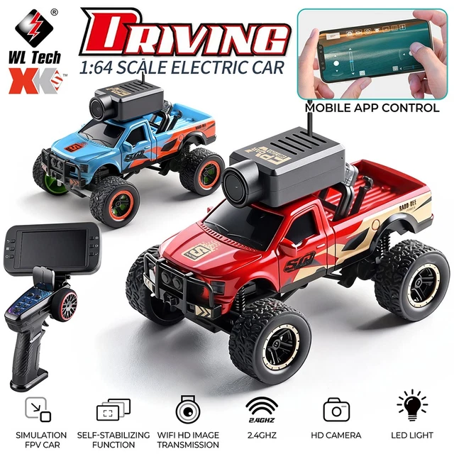 WLTOYS 6407 MINI RC Monster 1/64 Truck FPV Camera 2.4G Display LED ...