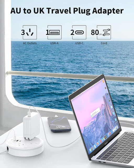 UK TRAVEL ADAPTER with 3 AC Outlets, UK to Australia Plug Adapter(2 USB ...