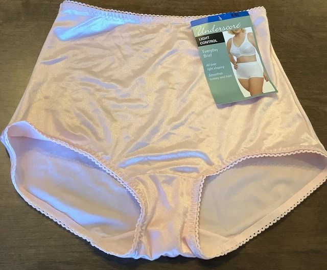 VINTAGE UNDERSCORE LIGHT Control Shiny Nylon Brief Panty Pink Size 8 XL ...
