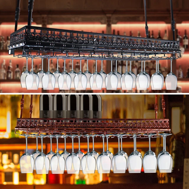 UK CEILING MOUNTED Metal Wine Glass Rack Drink Bottle Holder Bar ...