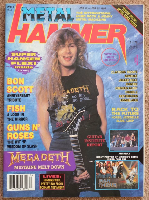 METAL HAMMER MAGAZINE / Feb 1990 / Heavy Metal / Dave Mustaine / Guns n ...