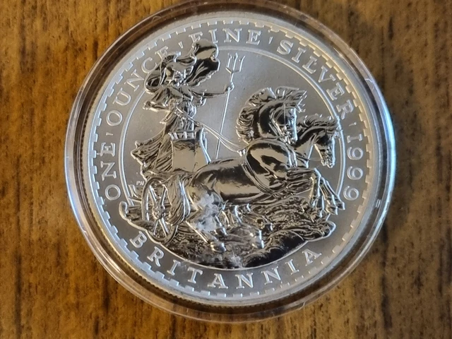 1999 UNITED KINGDOM Britannia SILVER bullion one ounce two pound £2 ...