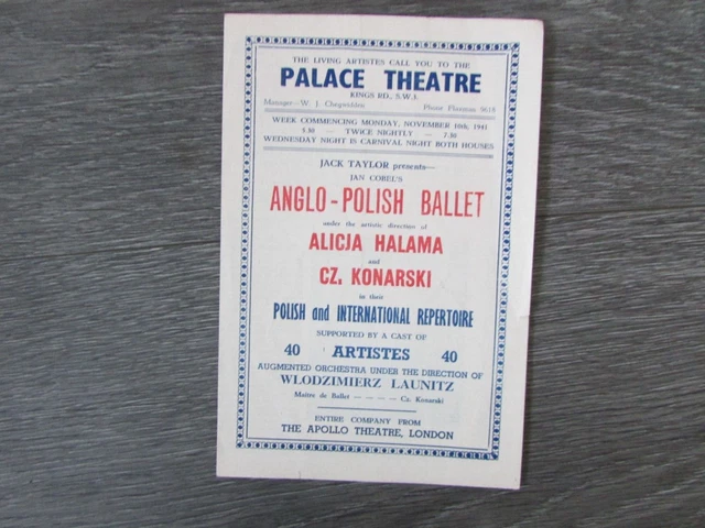THE ANGLO POLISH Ballet Original 1941 ww2 Chelsea Palace Theatre ...