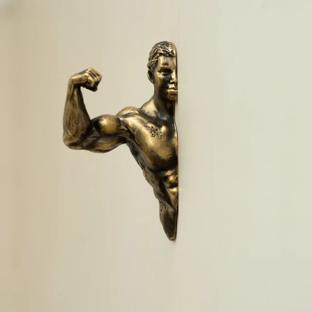 GRAND CROCHET MURAL bodybuilder, sculpture bodybuilder en laiton massif ...